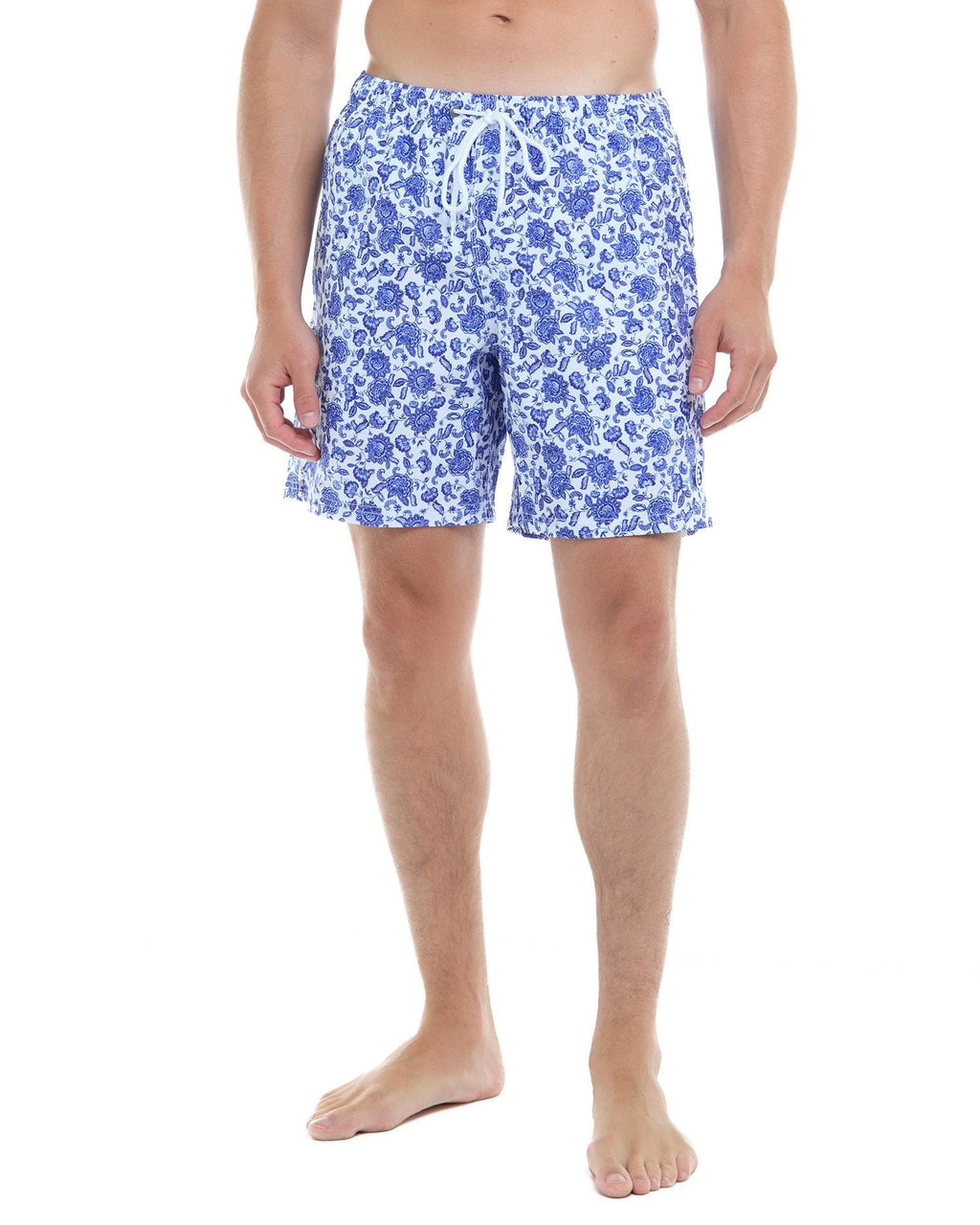 Delft Volley Short - Recycled Stretch Polyester - Blue/Floral Motif – Eidon